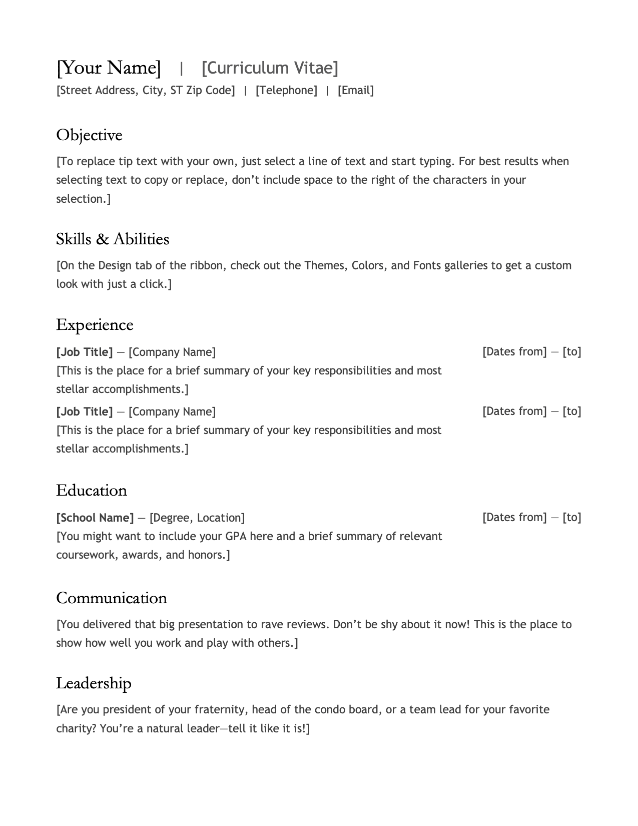 Free CV Templates For Word Download Now